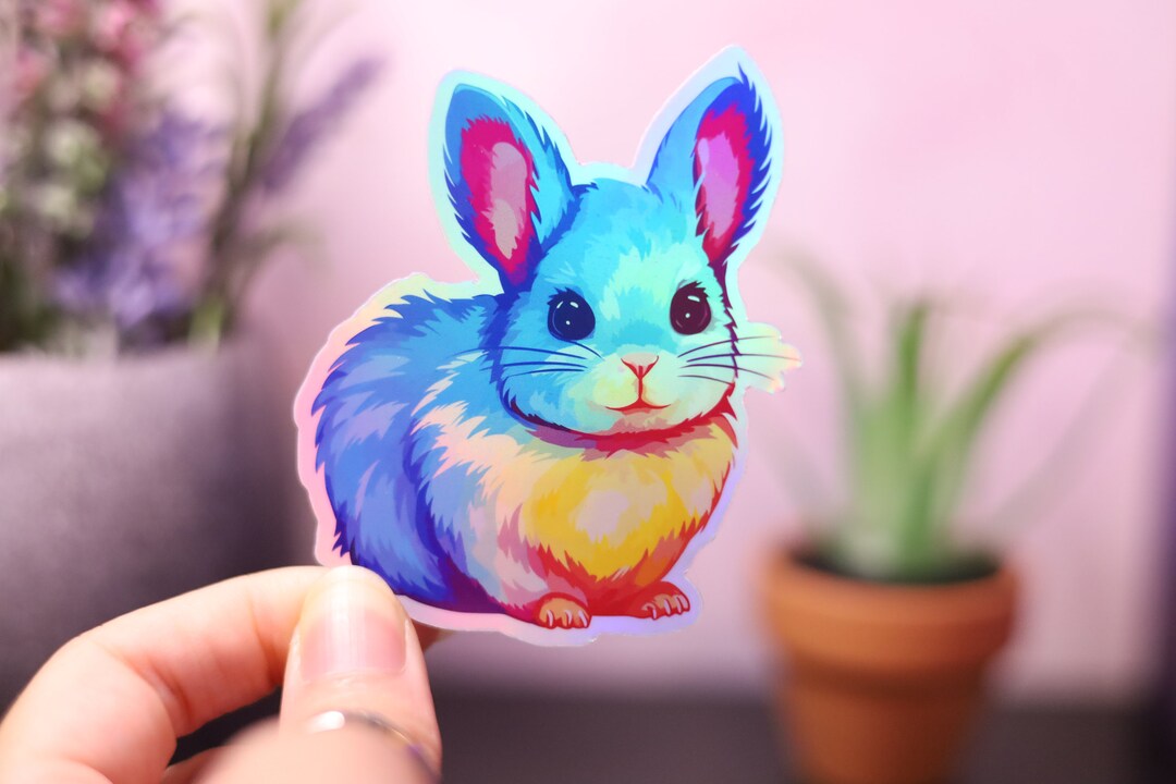 Holographic Chinchilla Sticker, Rainbow Kawaii Animal Decal, Shiny Die ...