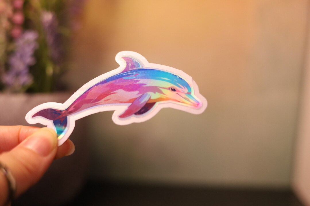 Holographic Dolphin Sticker Rainbow Decal Laptop Hydro Shiny Handmade ...