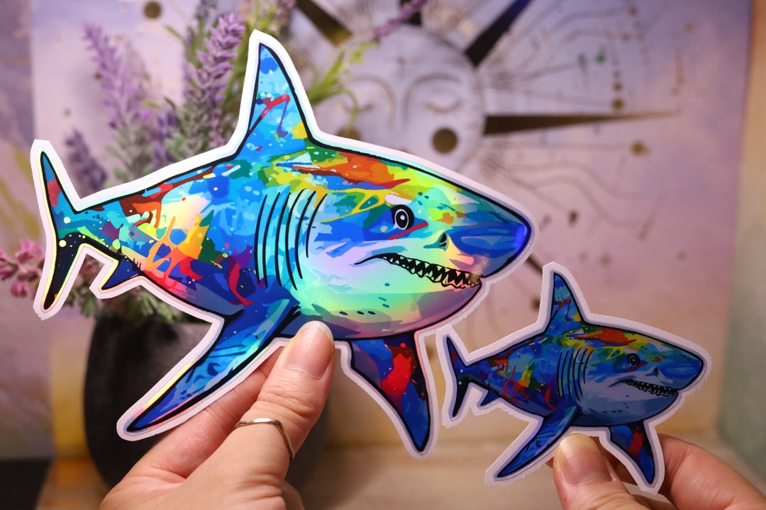 Holographic Great White Shark Sticker Rainbow Decal Laptop Shiny ...