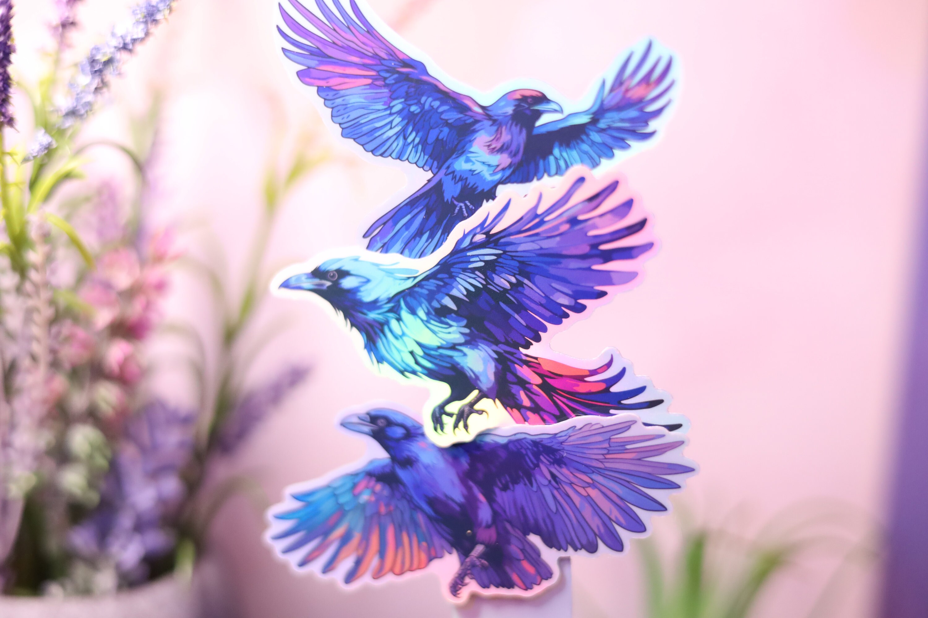 Holo Crow Flying Bird Sticker Rainbow Decal Laptop Hydro Raven Shiny ...
