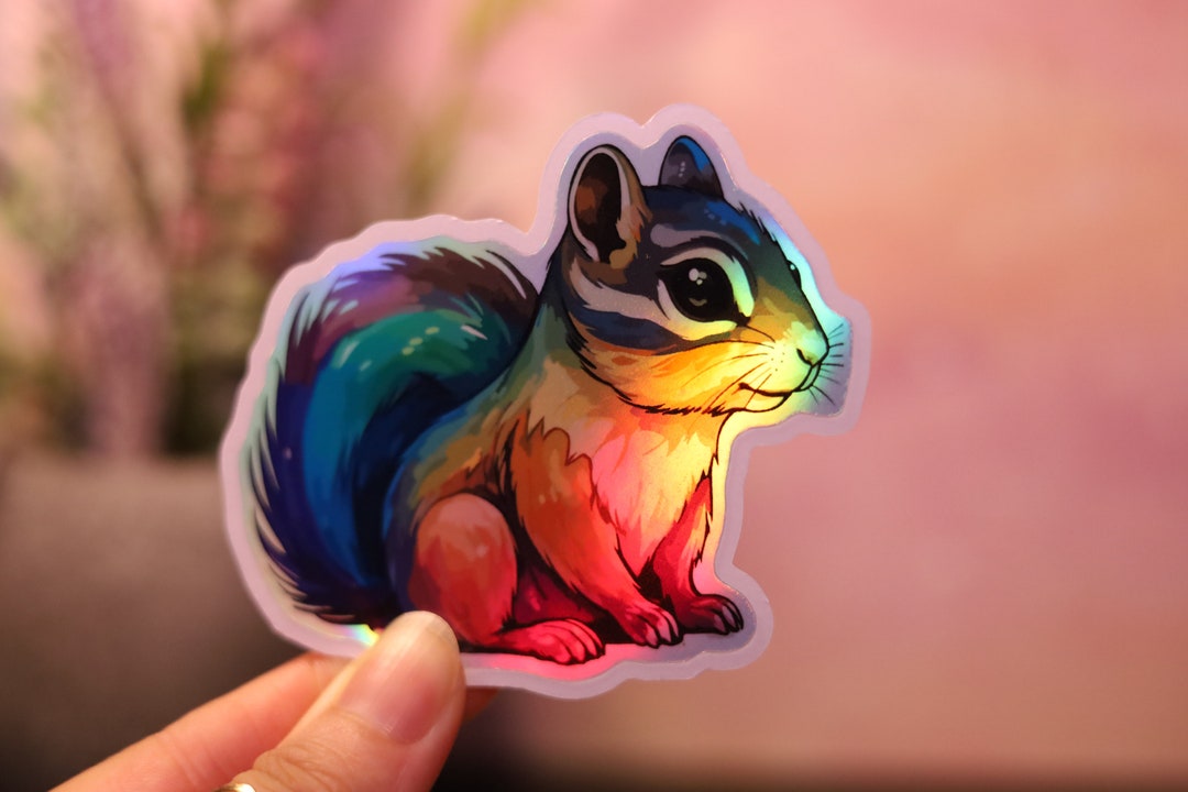 Holographic Chipmunk Sticker Rainbow Decal Laptop Hydro Tag Handmade ...