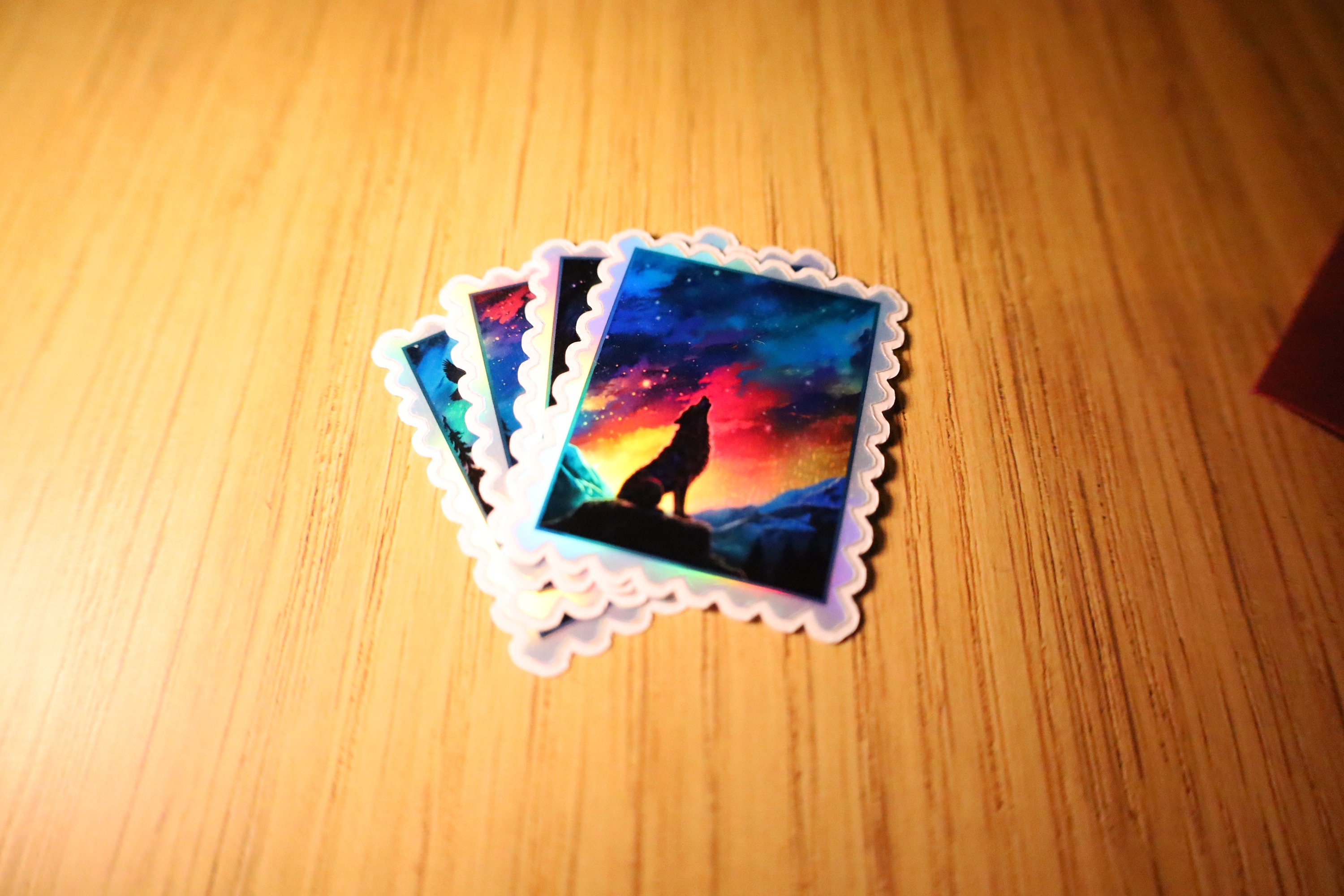 Holo Lone Wolf Howling Sticker: Handmade, Die-cut, Holographic Starry ...