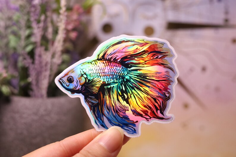 Holographic Betta Fish Sticker: Rainbow Siamese Fighting Fish Decal ...