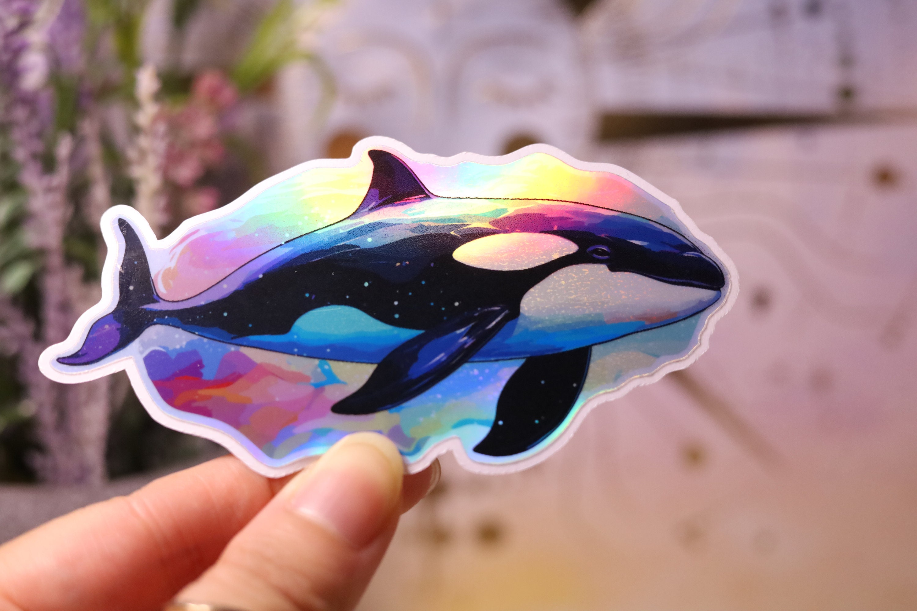 Holographic Orca Killer Whale Sticker Rainbow Decal Laptop Shiny ...