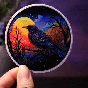 Moonlit Starry Night Raven Sticker Scene Dark Forest Rainbow Decal ...