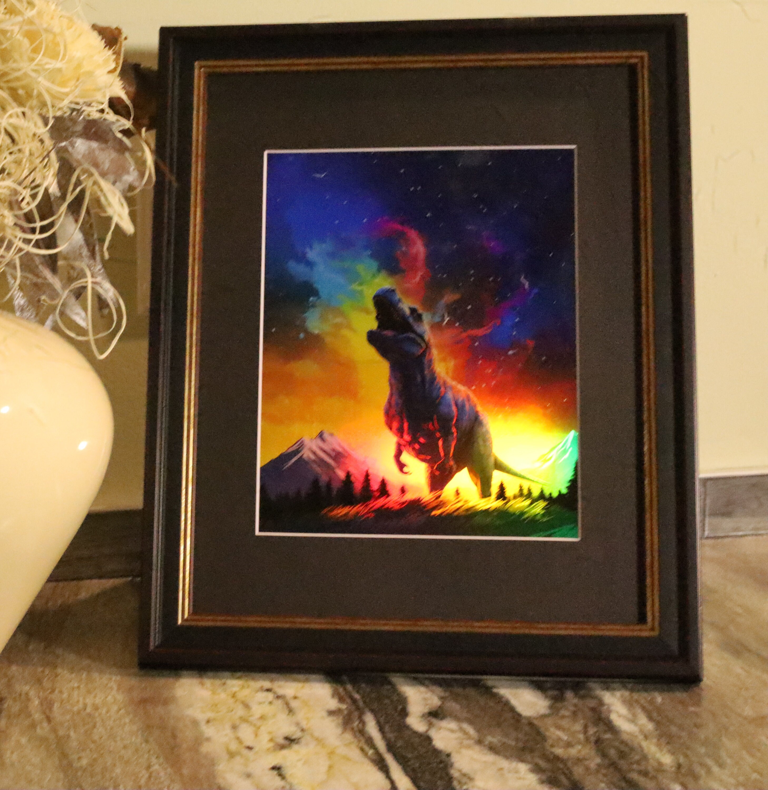 Holographic T-rex Dinosaur Art Print: Rainbow Tyrannosaurus, Shiny Holo ...