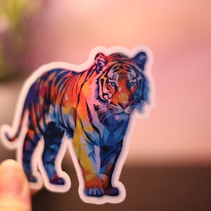 Holographic Tiger Sticker Rainbow Decal Laptop Hydro Shiny Handmade Die ...