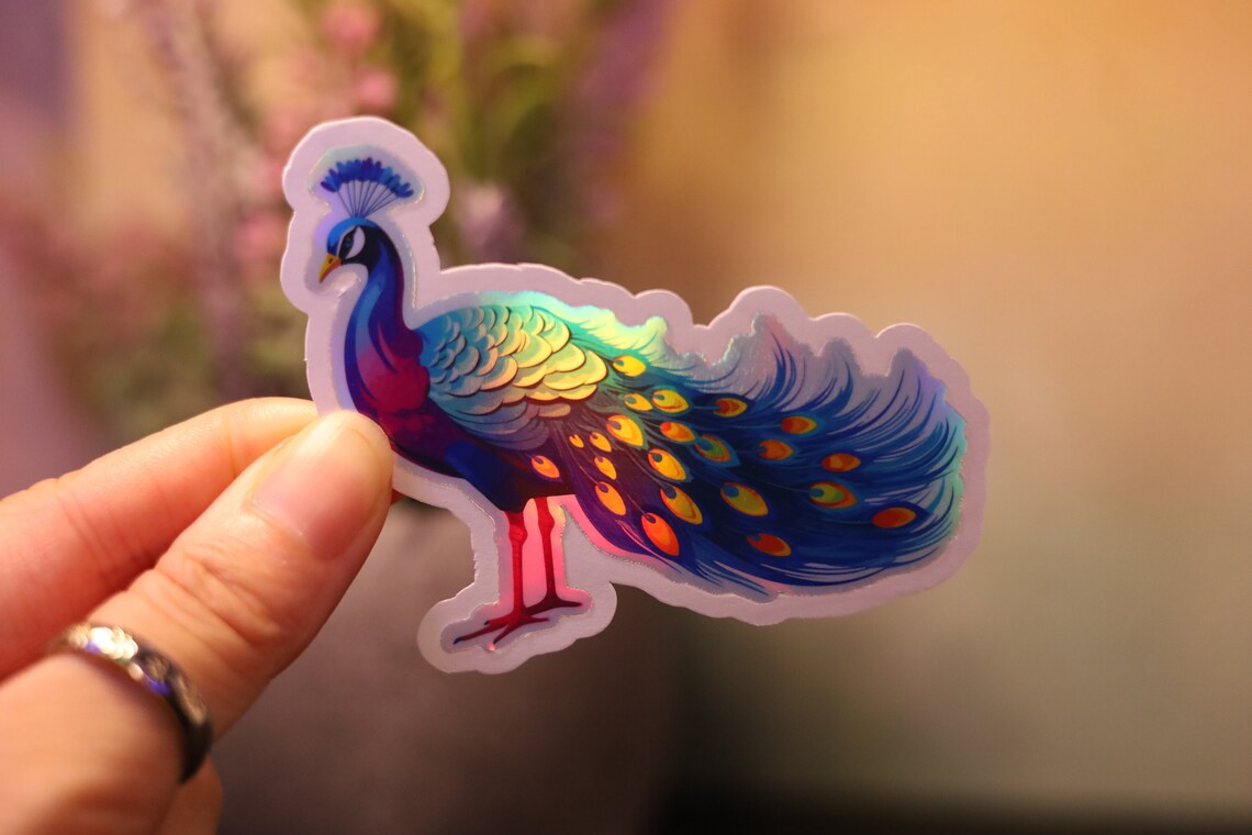 Holographic Peacock Sticker: Handmade Die-cut Decal, Magnet - Etsy