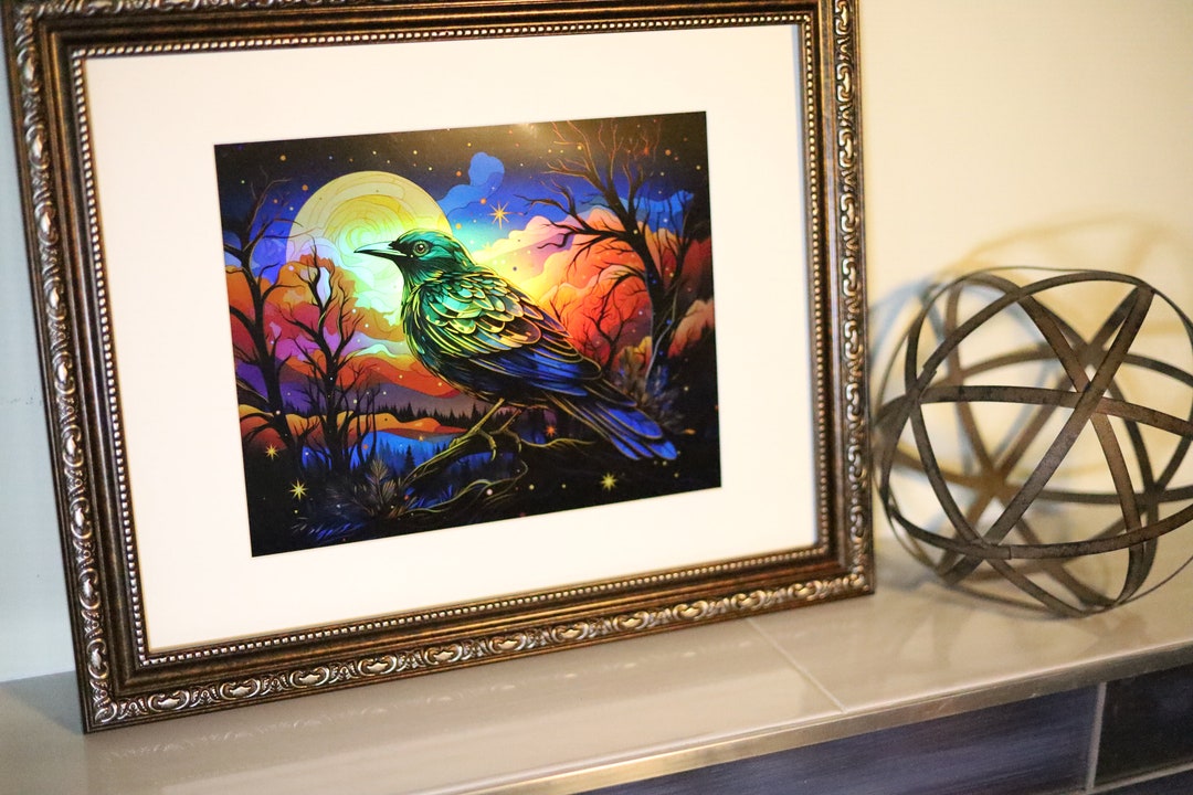 Holographic Raven Art Print: Moonlit Starry Night Scene, Magnet - Etsy