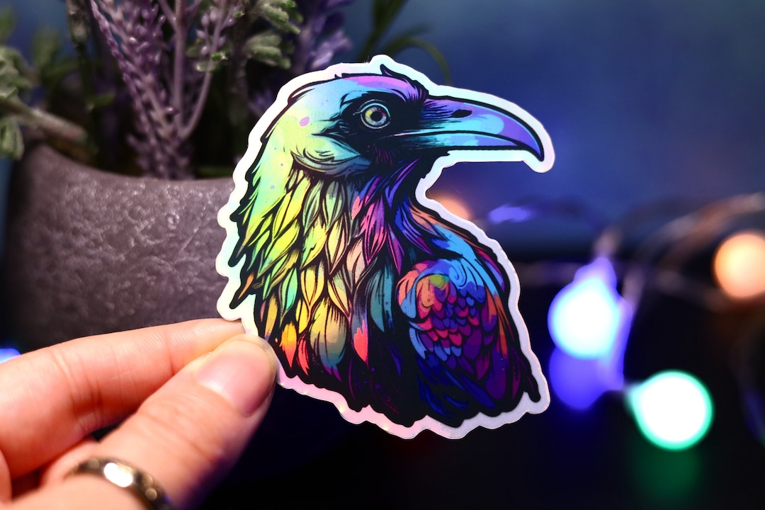 Holographic Raven Sticker, Rainbow Bird Decal, Handmade, Magnet - Etsy