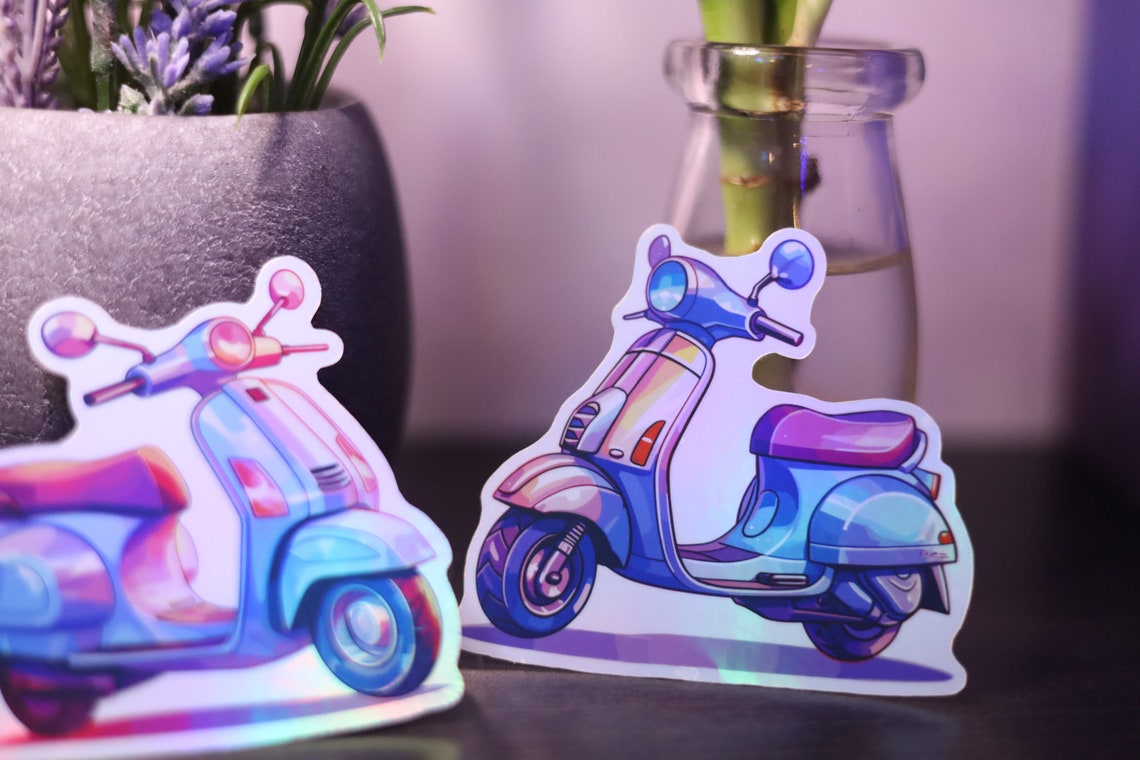 Holographic Moped Sticker Rainbow Vespa Decal Laptop Bottle - Etsy
