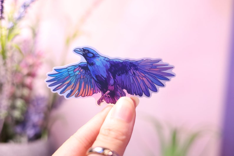 Holo Crow Flying Bird Sticker Rainbow Decal Laptop Hydro Raven Shiny ...