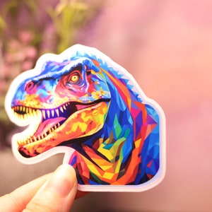 Holographic T-rex Sticker Rainbow Decal Laptop Hydro Tag Shiny Handmade ...