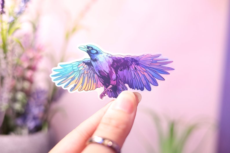Holo Crow Flying Bird Sticker Rainbow Decal Laptop Hydro Raven Shiny ...