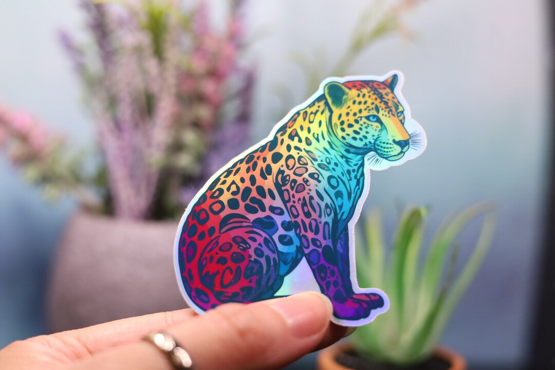 Holographic Leopard Sticker Rainbow Big Cat Jaguar Decal Laptop Hydro
