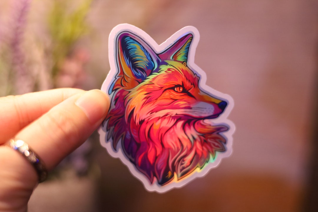 Holographic Red Fox Head Sticker Rainbow Decal Laptop Wall Foxhound ...