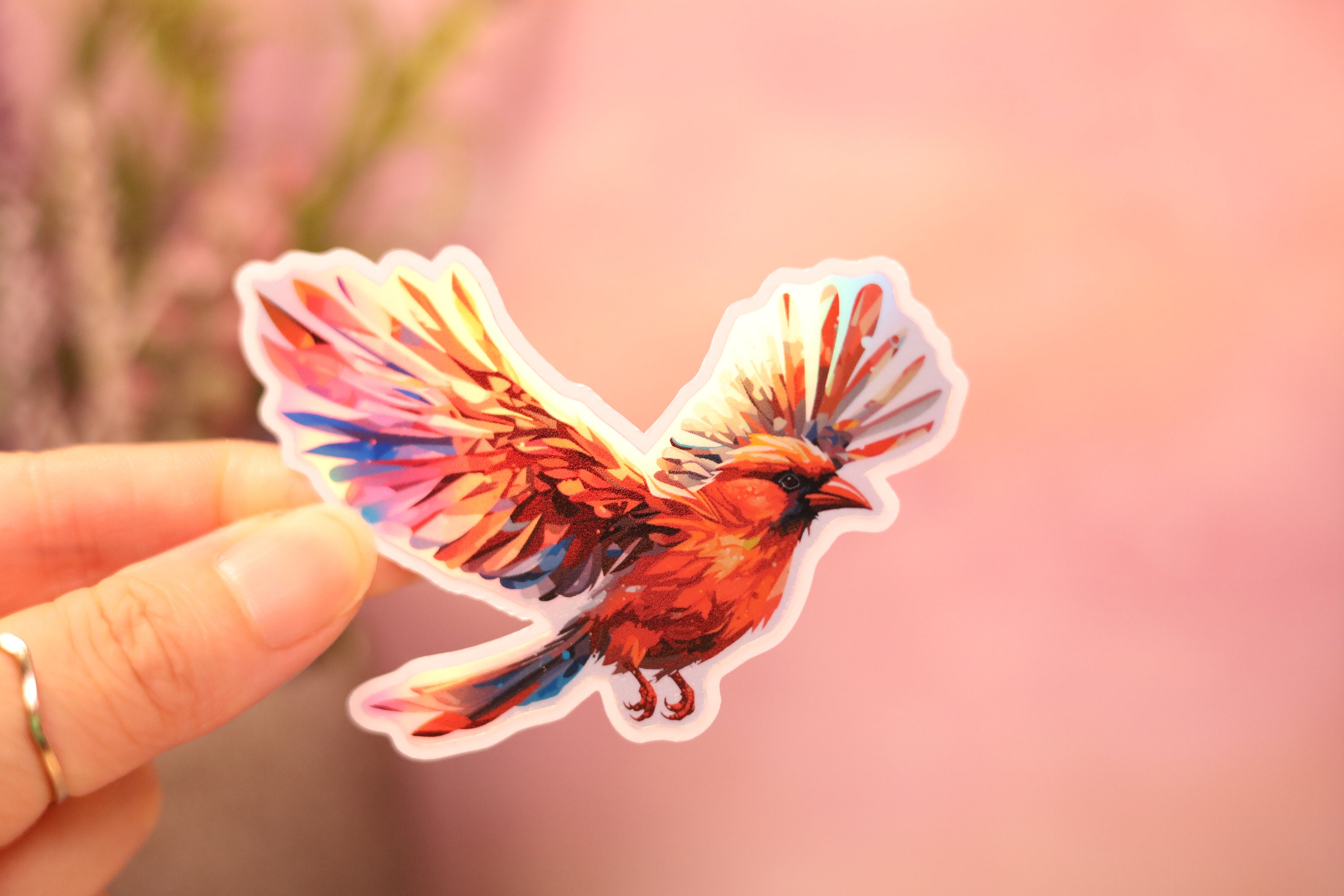 Holographic Red Cardinal Bird Sticker Rainbow Decal Laptop Hydro Tag ...