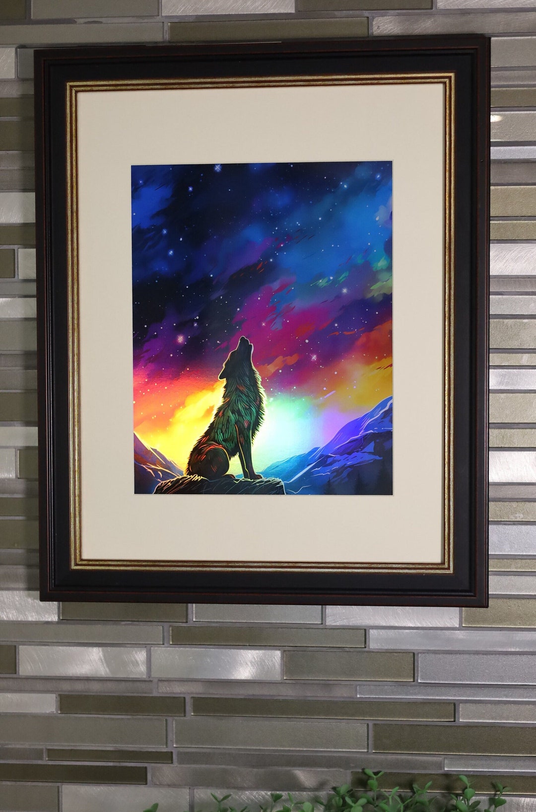 Holo Lone Howling Wolf Art Print Sticker Rainbow Shiny Handmade ...