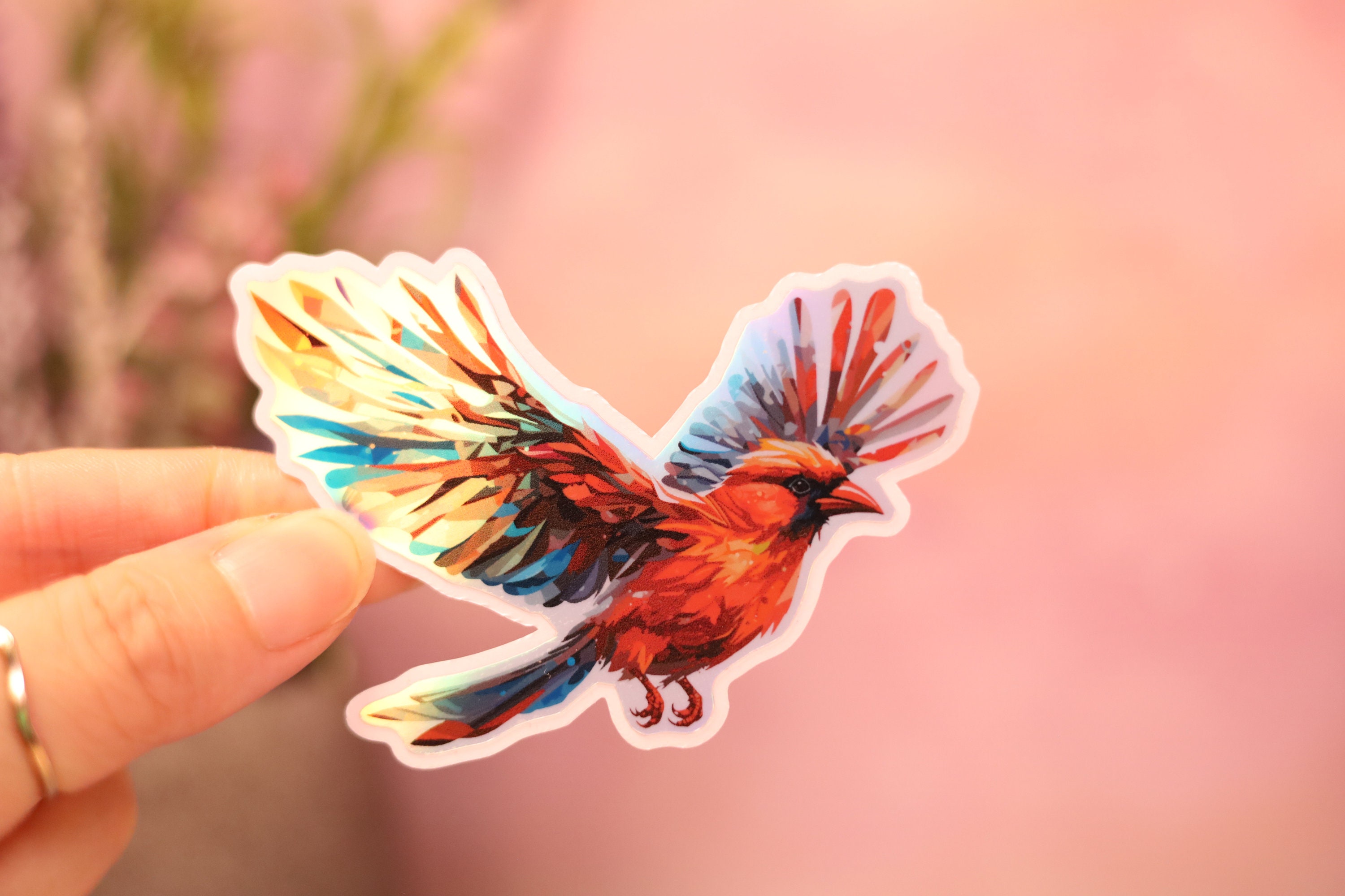 Holographic Red Cardinal Bird Sticker Rainbow Decal Laptop Hydro Tag ...