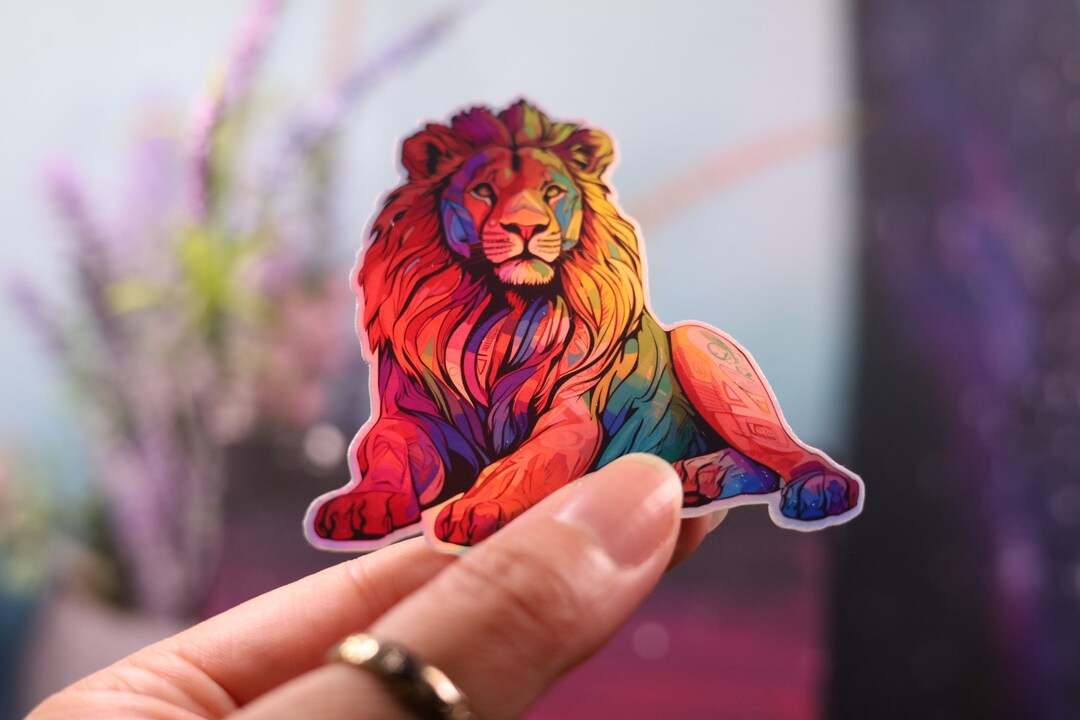 Holographic Lion Sticker, Rainbow Tribal Decal, Handmade Die-cut ...
