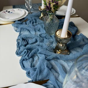 Dusty Blue Cheesecloth Table Runner for Boho Wedding Decor, Rustic ...