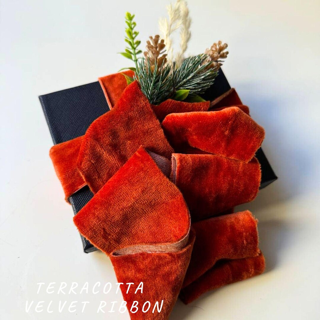 Terracotta Wedding Ribbon, Hand Dyed Silk Velvet Ribbon, Hand Torn ...