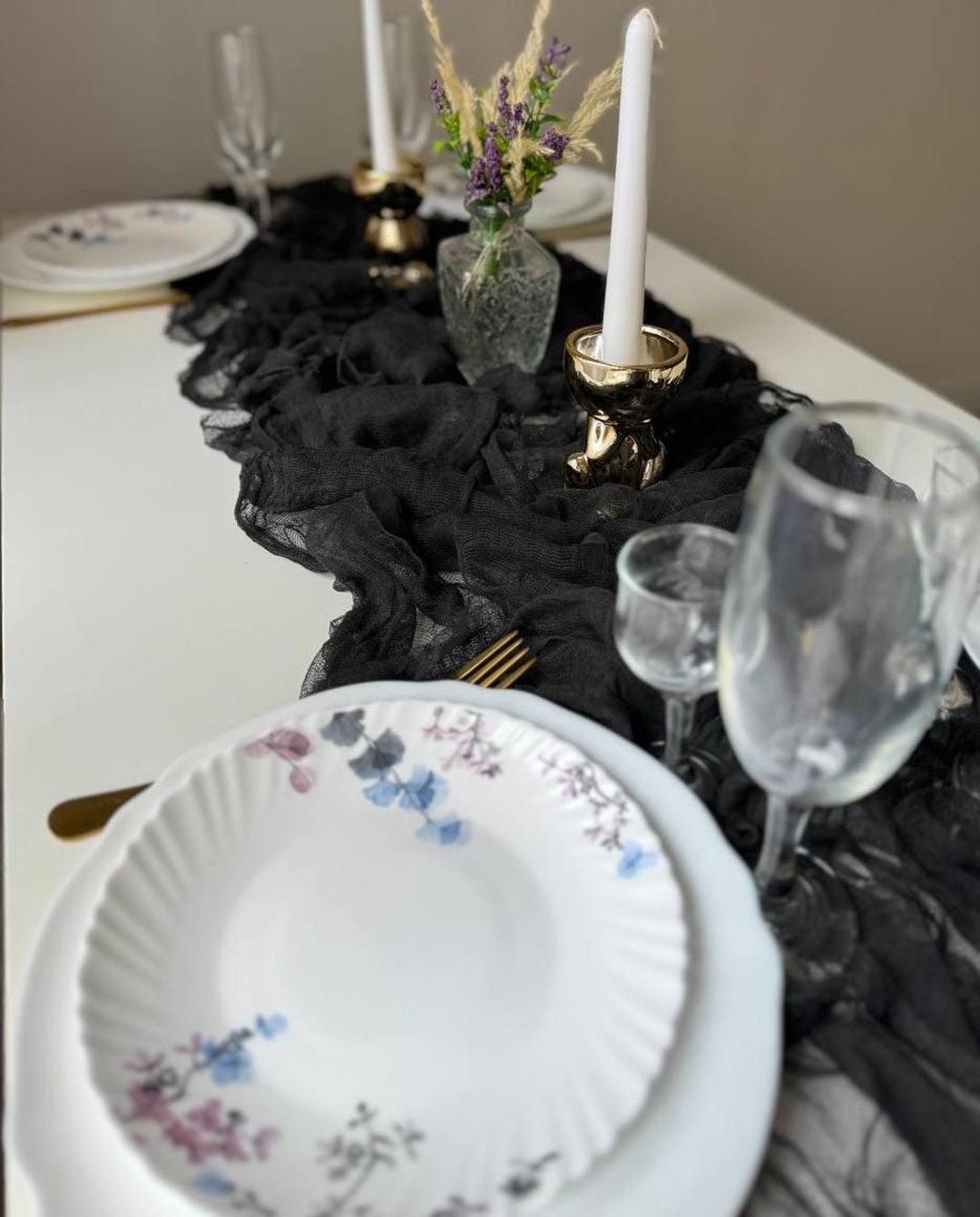 Black Wedding Table Decorations, Boho Gothic Centerpiece for Gauze ...