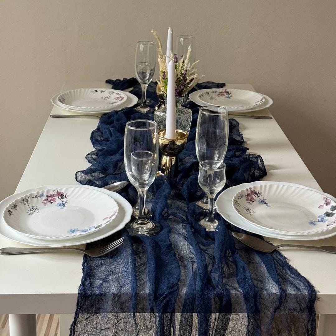 Navy Blue Earthy Wedding Table Runner – Handmade Cheesecloth Gauze ...