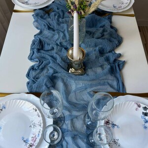 Dusty Blue Cheesecloth Table Runner for Boho Wedding Decor, Rustic ...