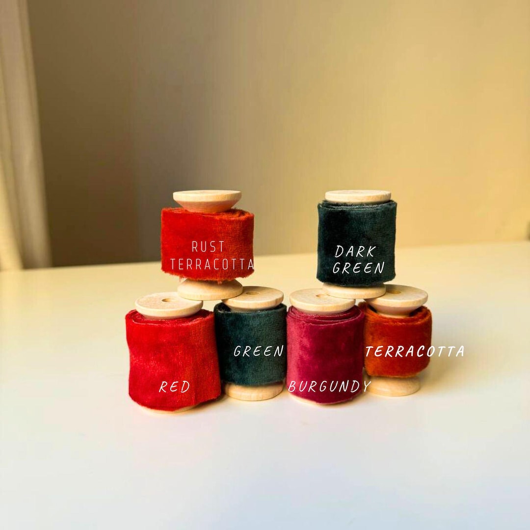 Wedding Ribbon, Hand Dyed Silk Velvet Ribbon, Frayed Velvet Ribon, Hand ...