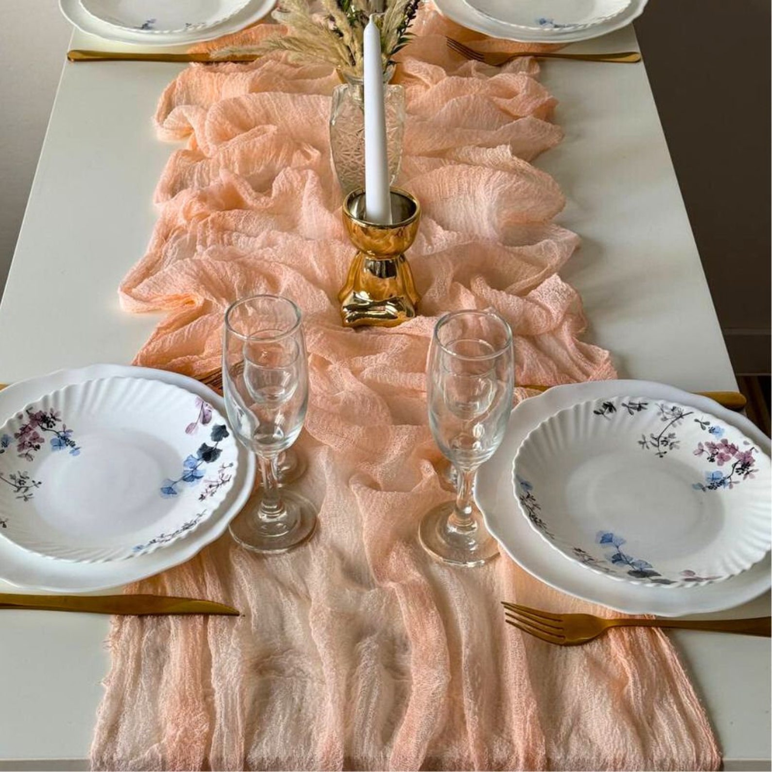 Peach Boho Cheesecloth Table Runner for Wedding Decor | Rustic Gauze ...