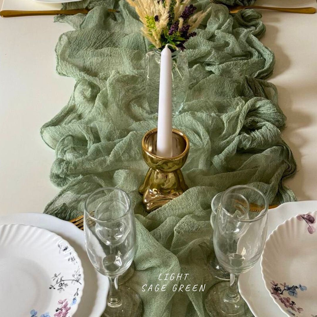 Sage Green Boho Wedding Cheesecloth Table Runner, Wedding Arch Tape ...