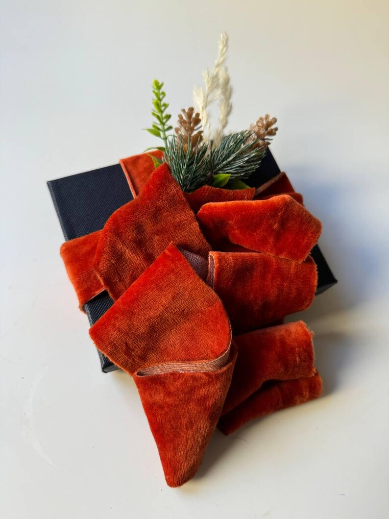Hand Dyed Terracotta Velvet Ribbon: Hand Torn Silk Bouquet Decor - Etsy