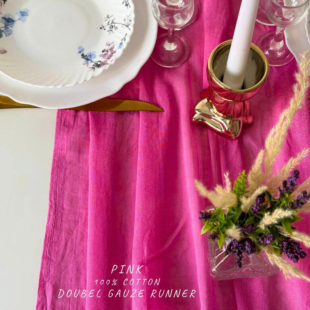 Pink Cheesecloth Table Runner, Farmhouse Cotton Gauze Fabric, Bohemian ...