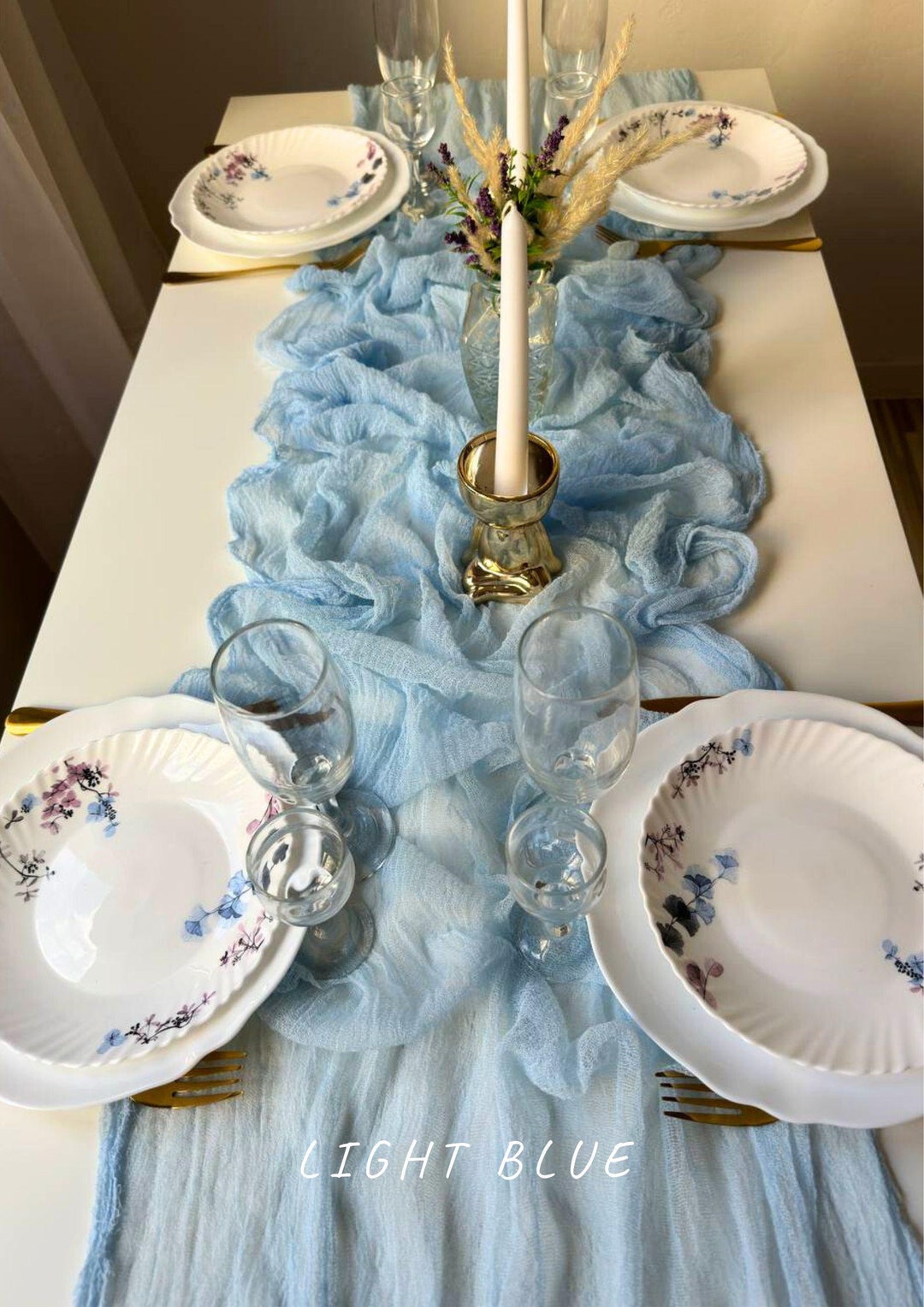 Light Blue Table Runner, Rustic Wedding Decorations Cheesecloth for ...