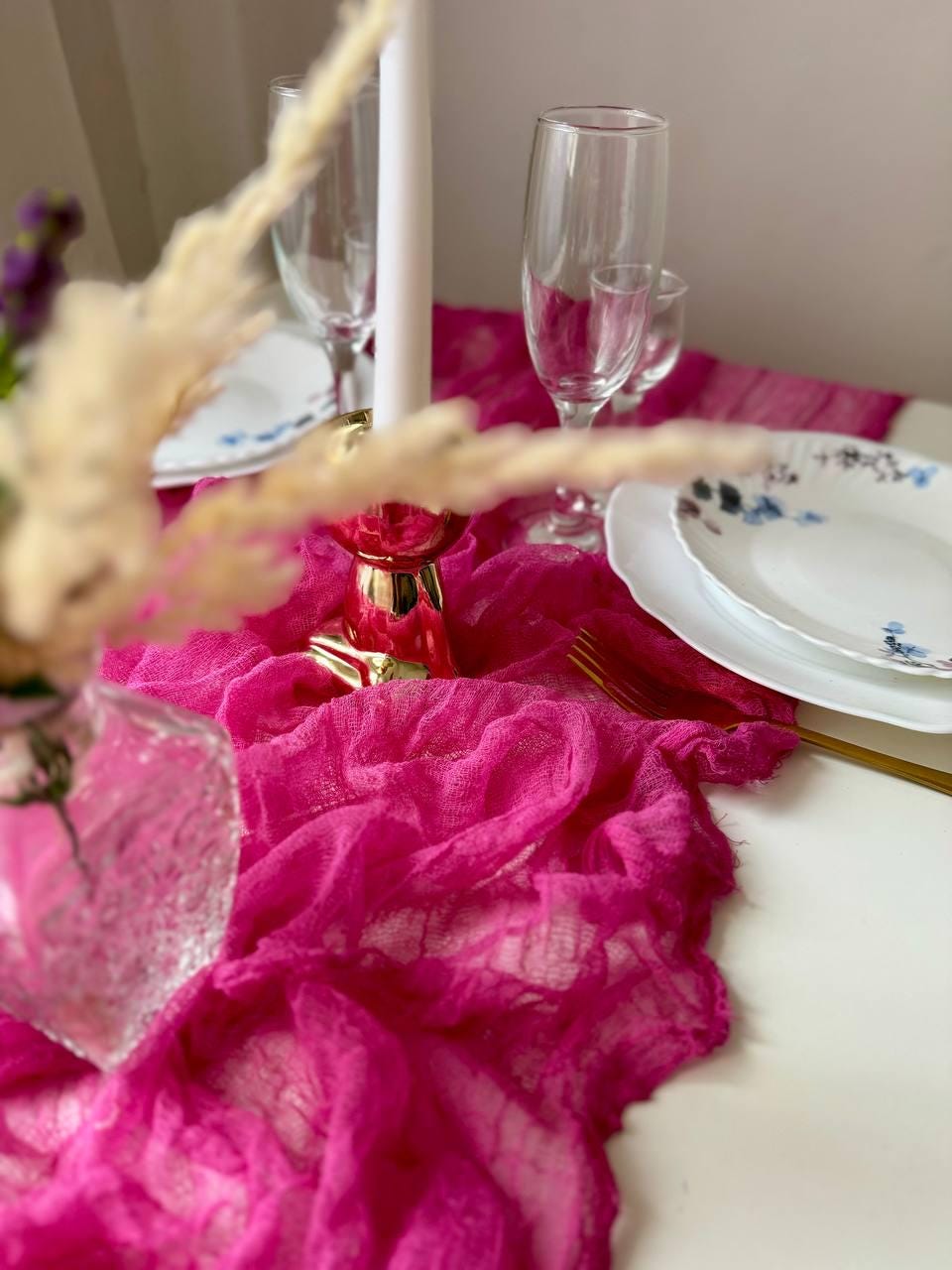 Pink Tables Centerpieces for Gauze Runners, Boho Wedding Cotton Table ...