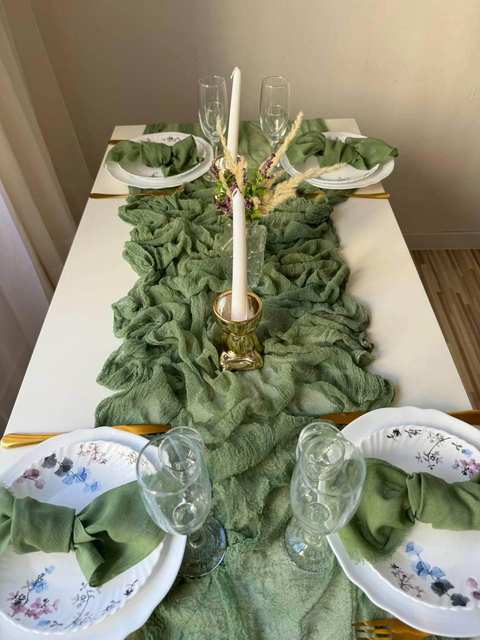 Cheesecloth Table Runner Boho Wedding: Sage Green Arch Drape Rustic ...