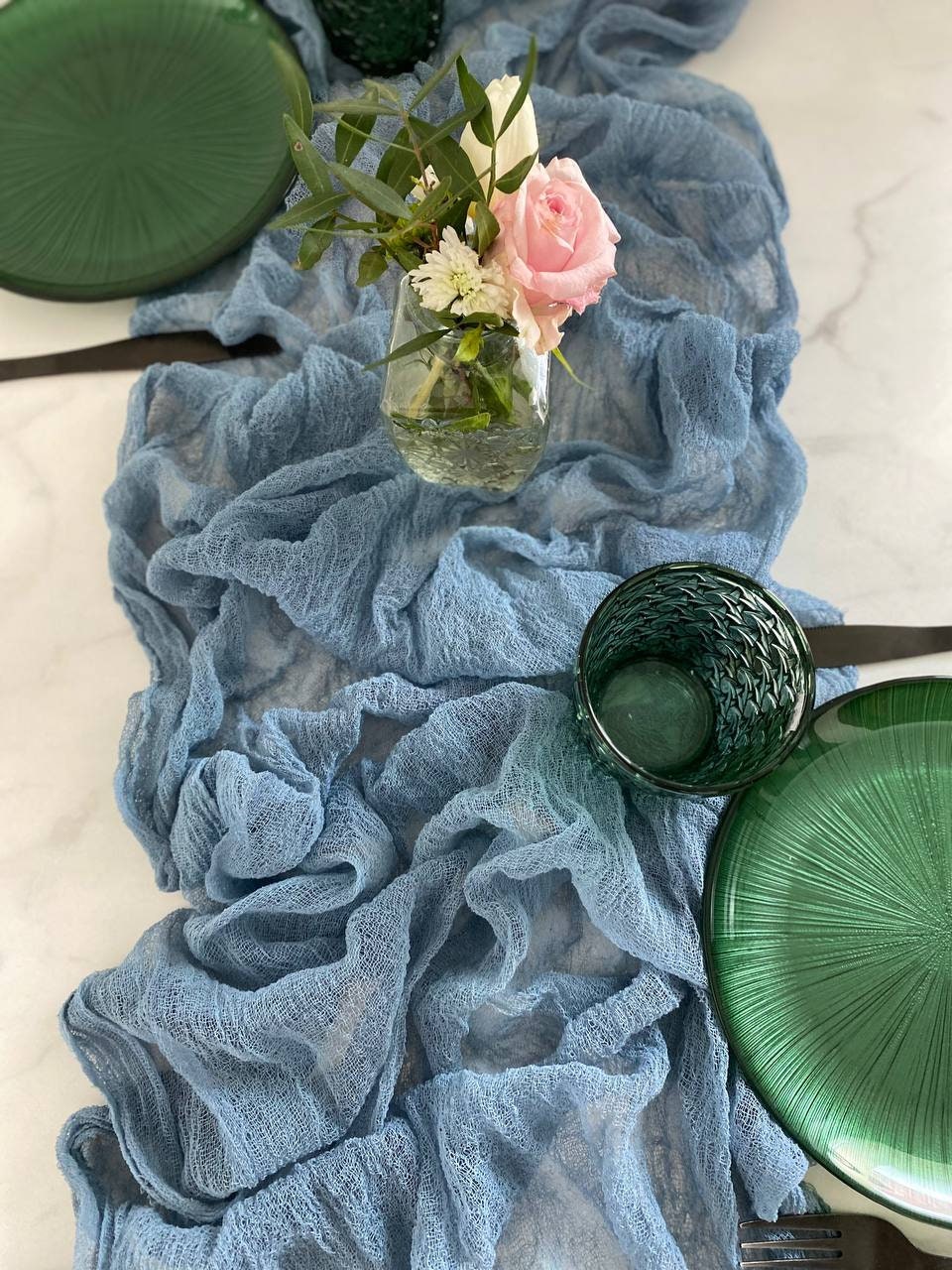 Dusty Blue Cheesecloth Table Runner for Boho Wedding Decor - Etsy