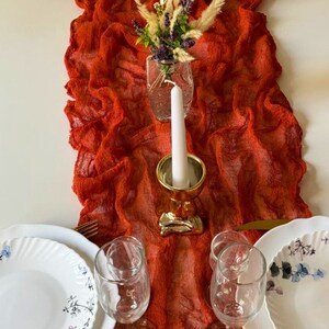 Orange Fall Wedding Decor, Boho Wedding Table Runner, Cheesecloth ...