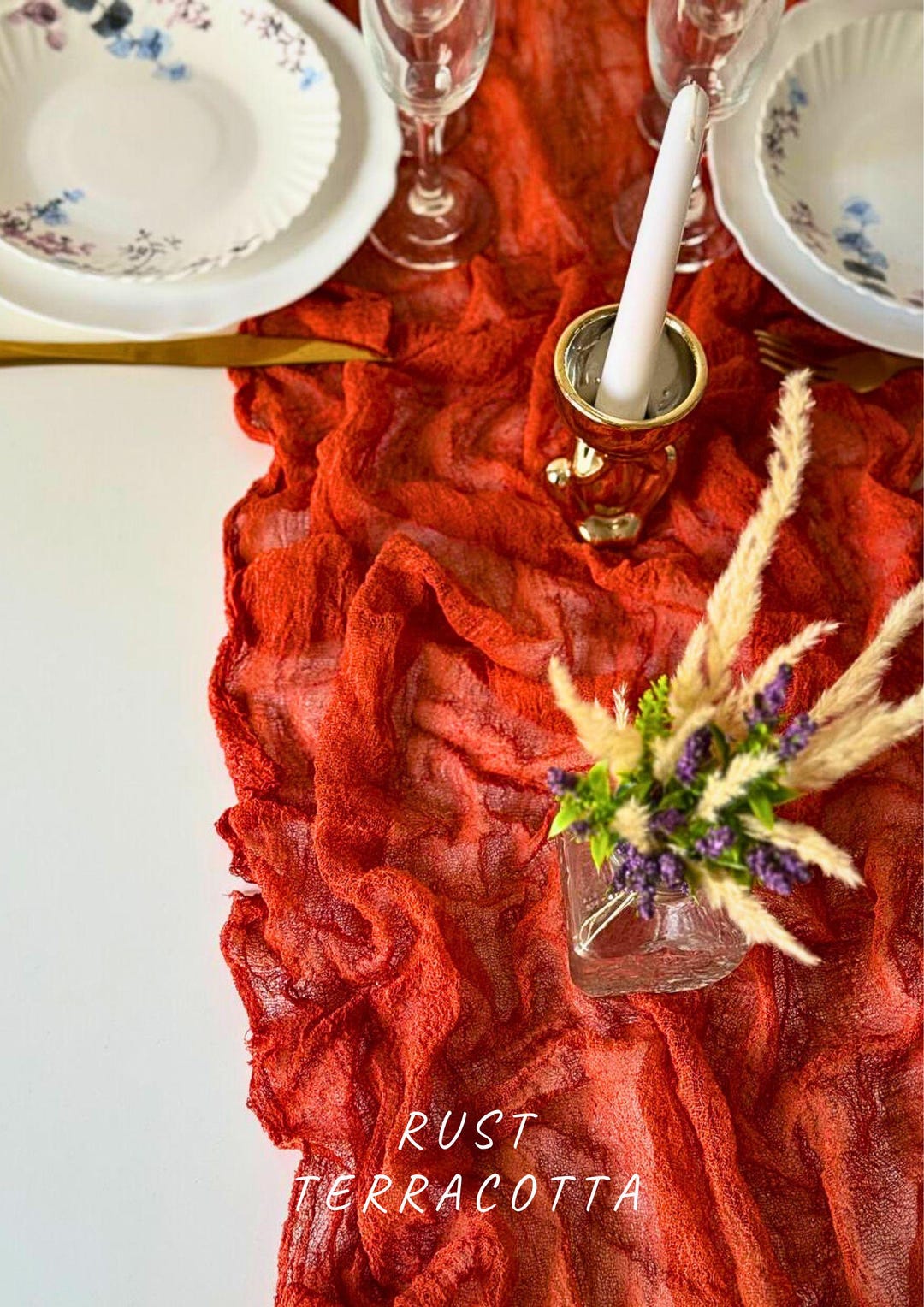 Rust Terracotta Cheesecloth Table Runners, Fall Wedding Arch Backdrop ...