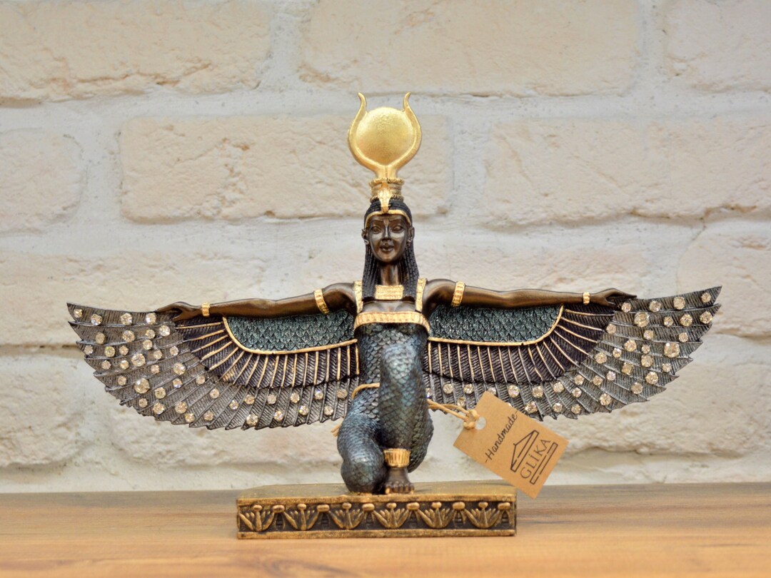 Egyptian Goddess Isis Open Wings Green Statue Zircon Stone - Etsy