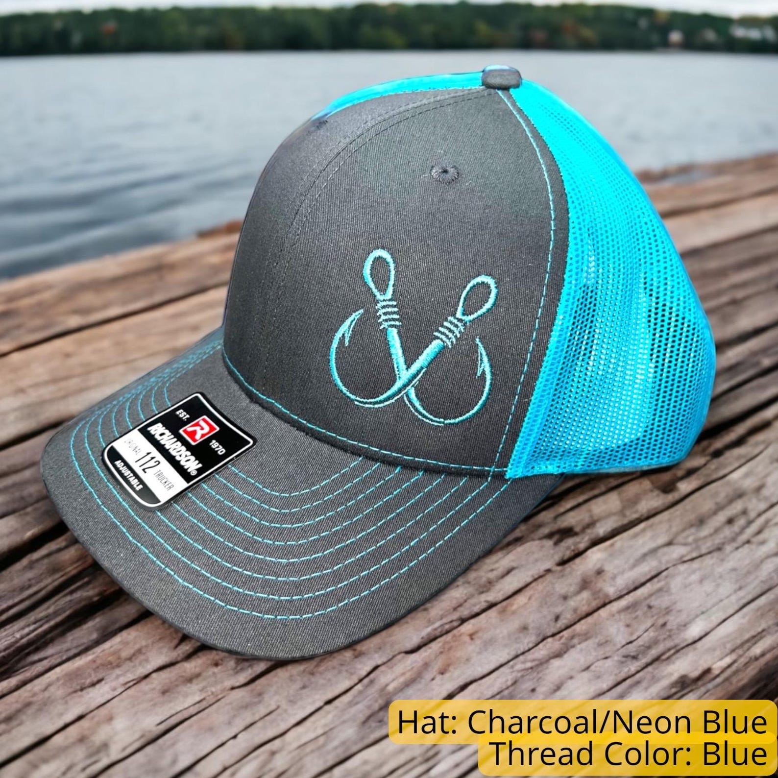 Embroidered Double Fish Hook Trucker Hat - Richardson 112 Fishing Gift ...
