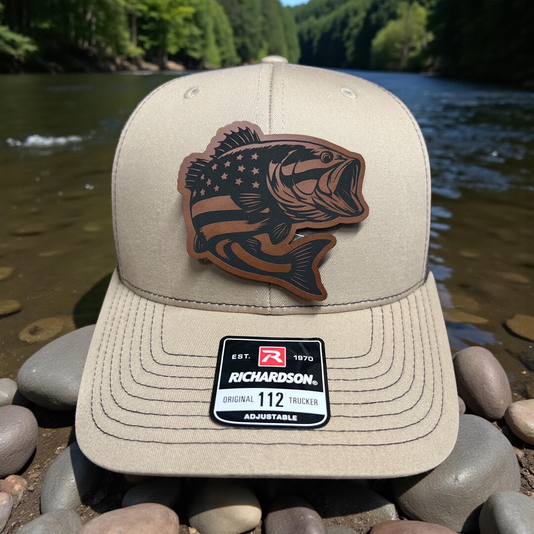 Bass Fishing Hat, American Flag & Fish Patch, Laser Engraved Patch ...