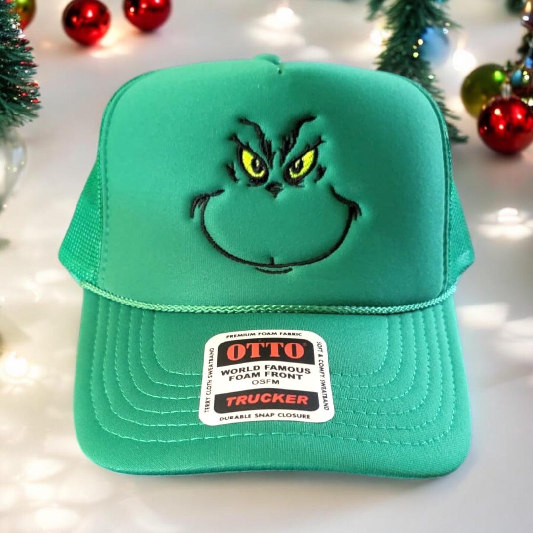Grinch Smile Hat Grinch Christmas Hat Embroidered Foam Trucker Hat ...