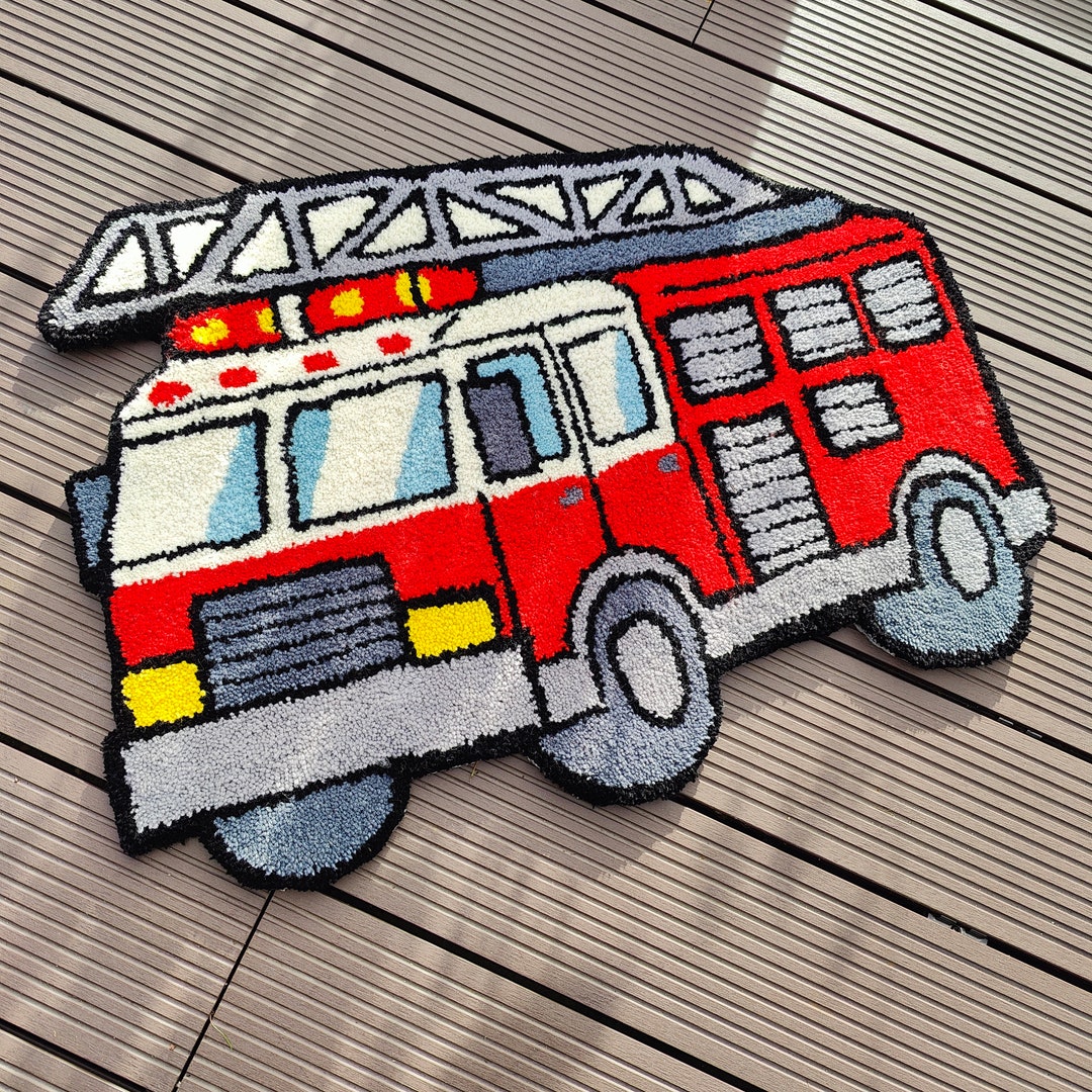 Hand Tufted Fire Truck Rug - Etsy