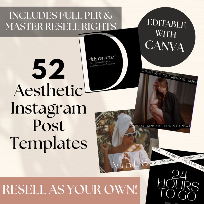 52 Modern Aesthetic Neutral Instagram Templates, Private Label Rights ...