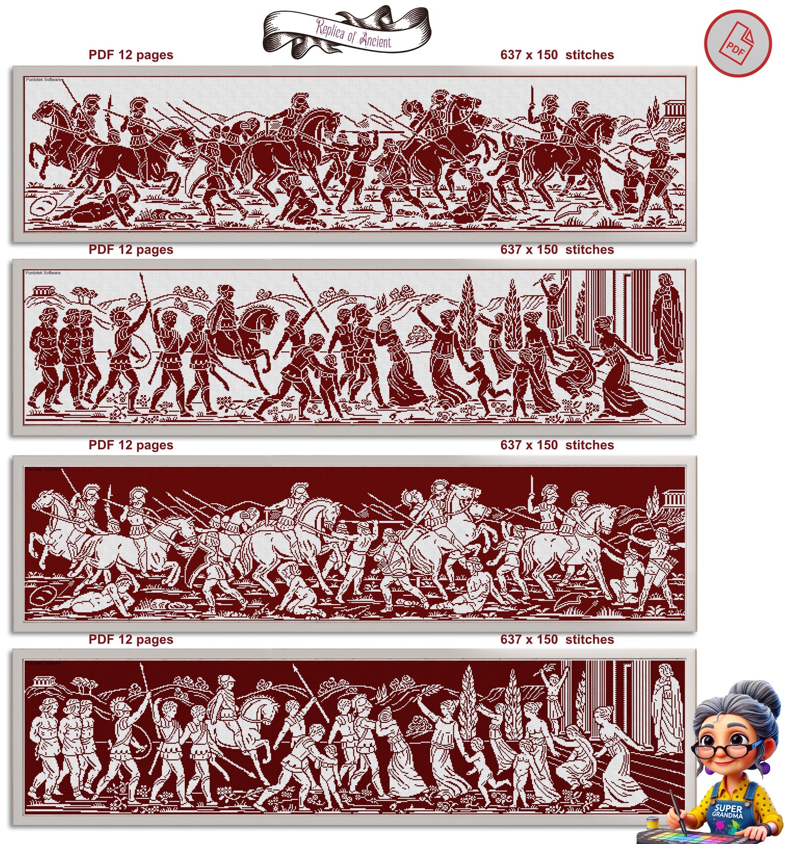 4 Cross-stitch Patterns of Replicas of Classic Greek Designs in PDF - Etsy
