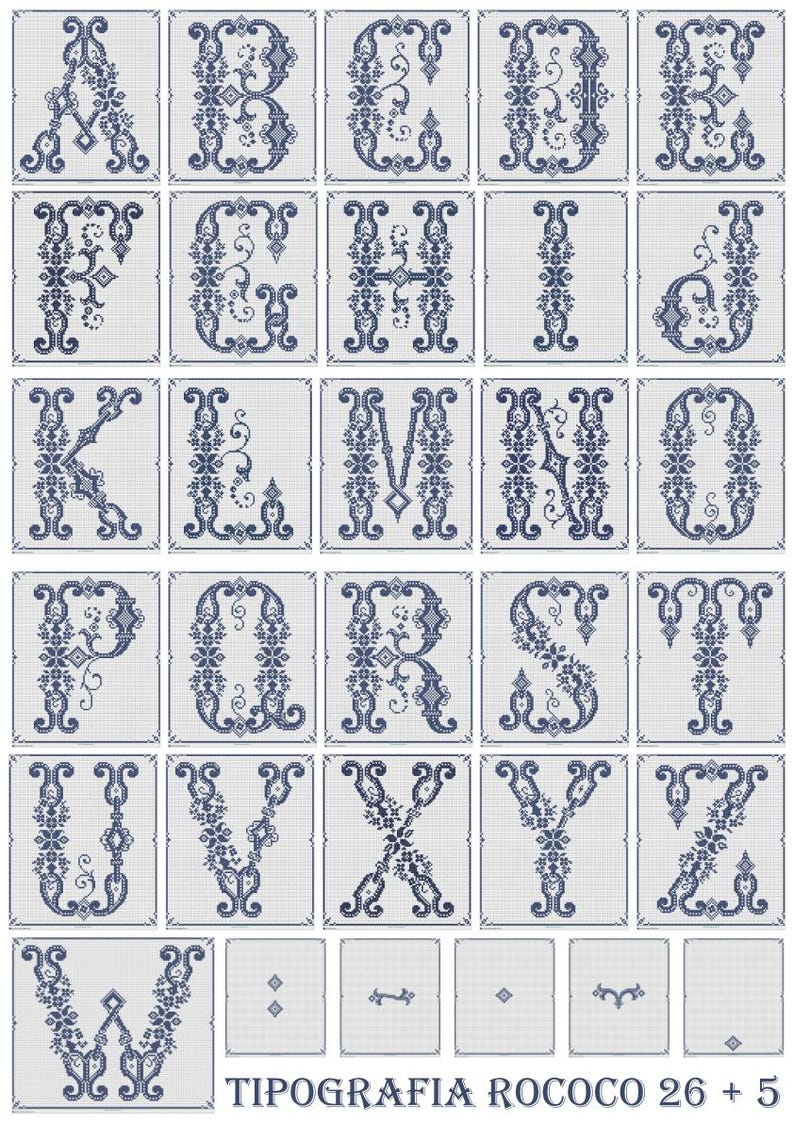 31 Cross-stitch Patterns Replicating Antique Alphabet With Rococo ...