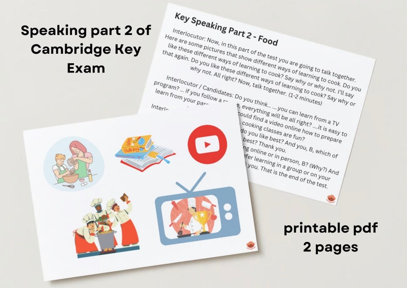 Cambridge Key/ KET/ A2 Speaking Part 2 Food - Etsy