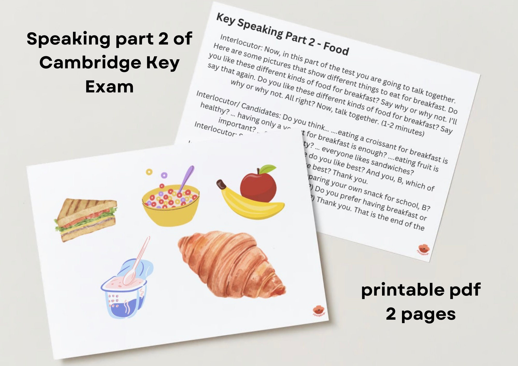 Cambridge Key/ KET/ A2 Speaking Part 2 Food - Etsy